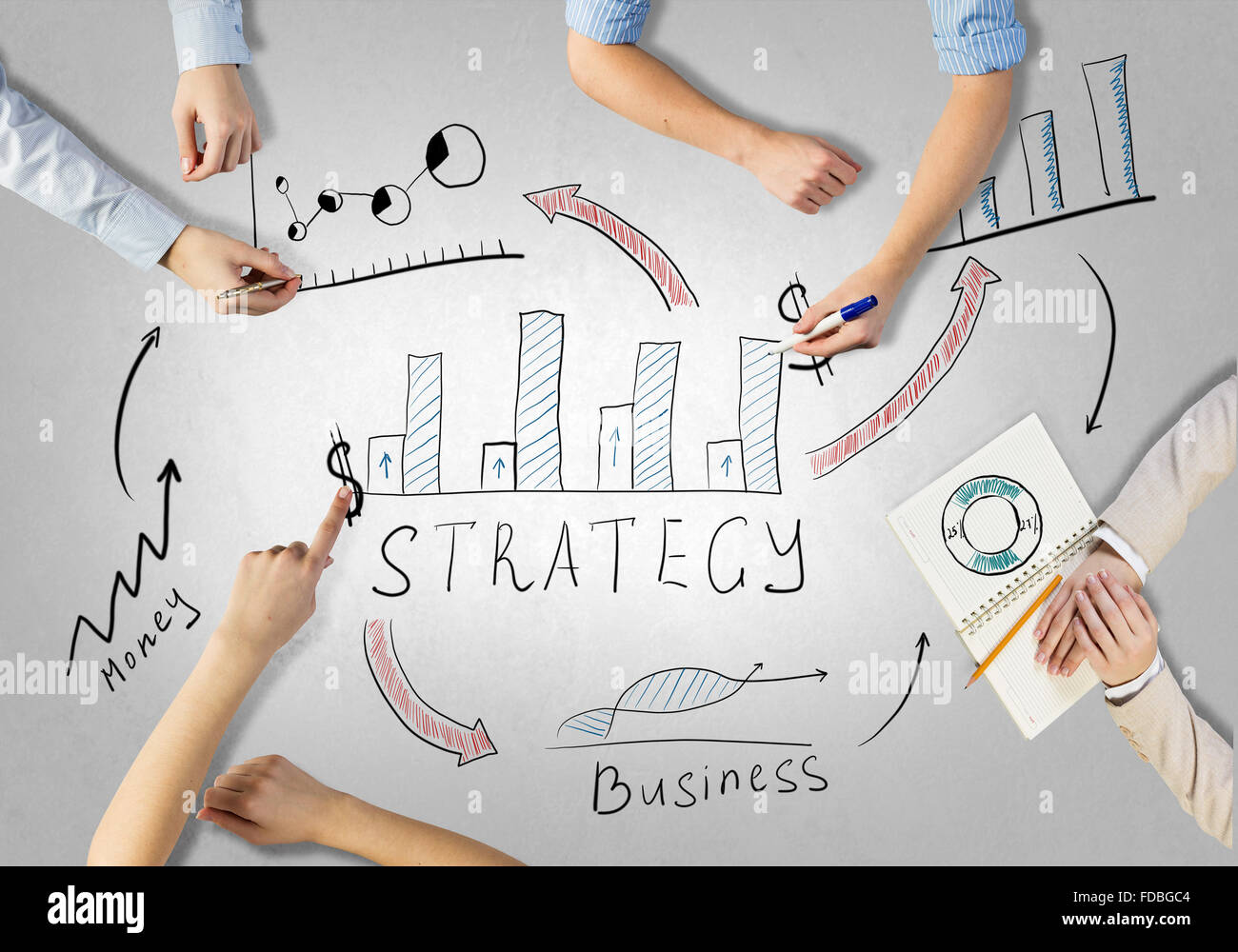 Top view of people hands drawing business teamwork strategy Stock Photo ...