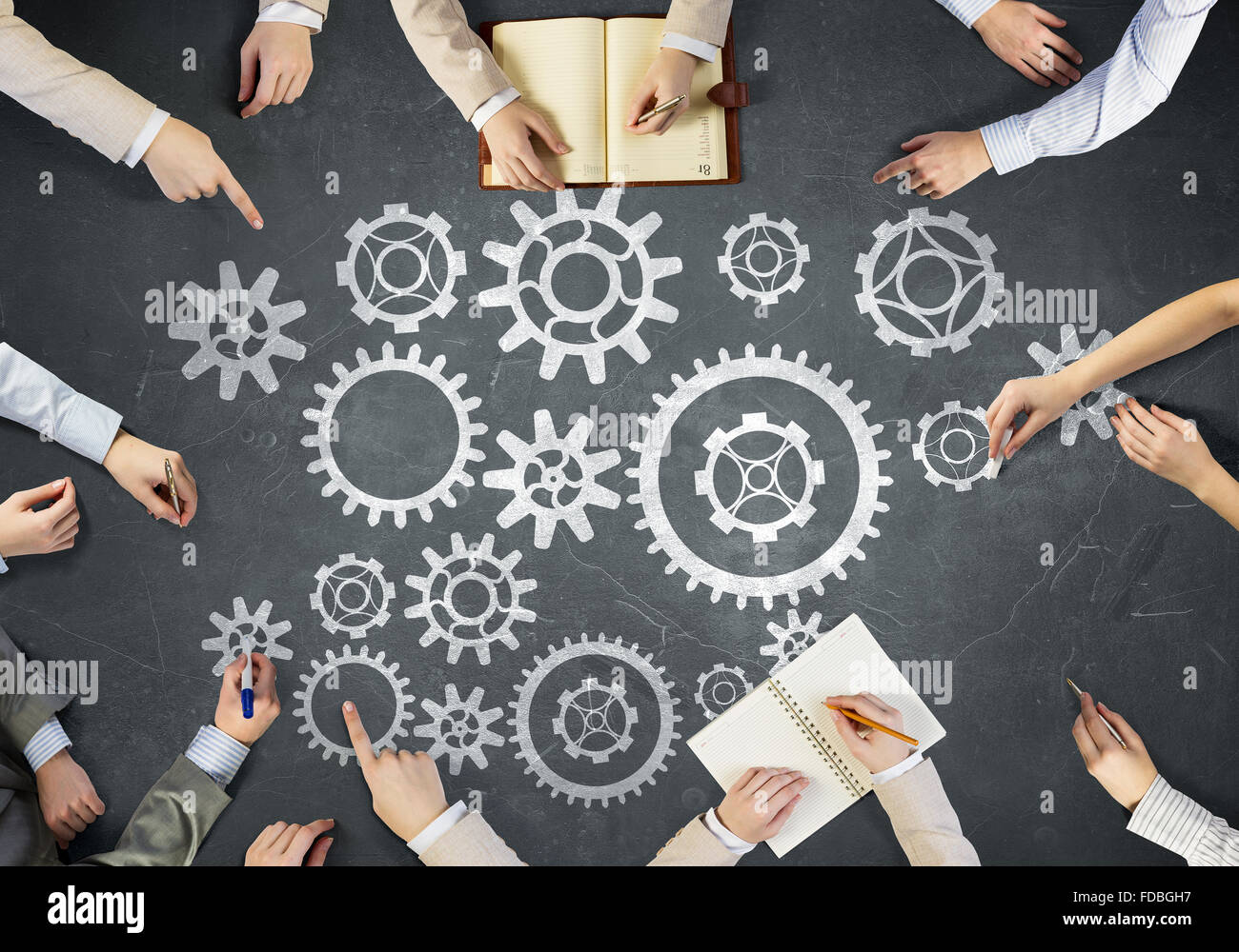 Top view of people hands drawing teamwork strategy Stock Photo - Alamy