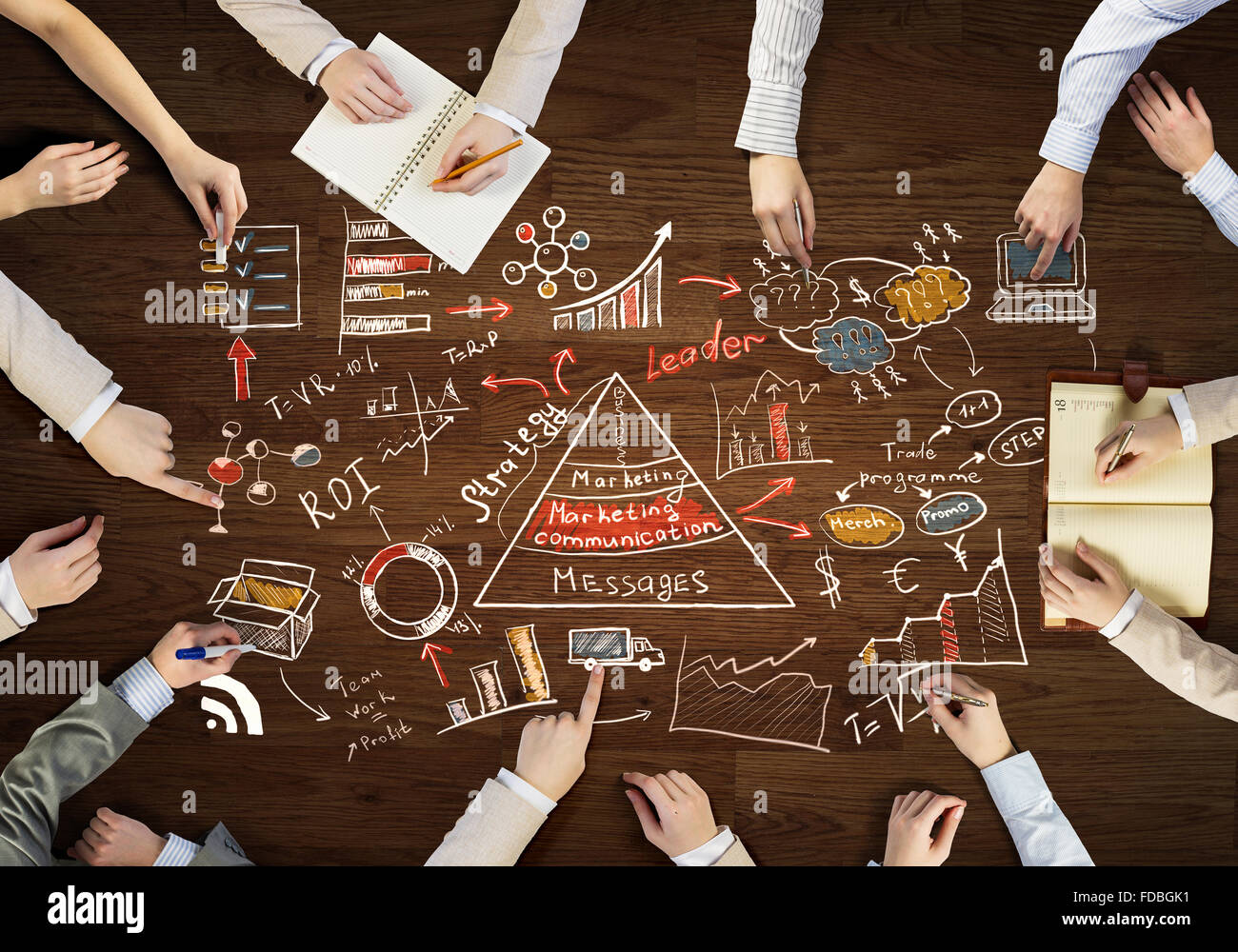 Top view of people hands drawing business teamwork strategy Stock Photo ...
