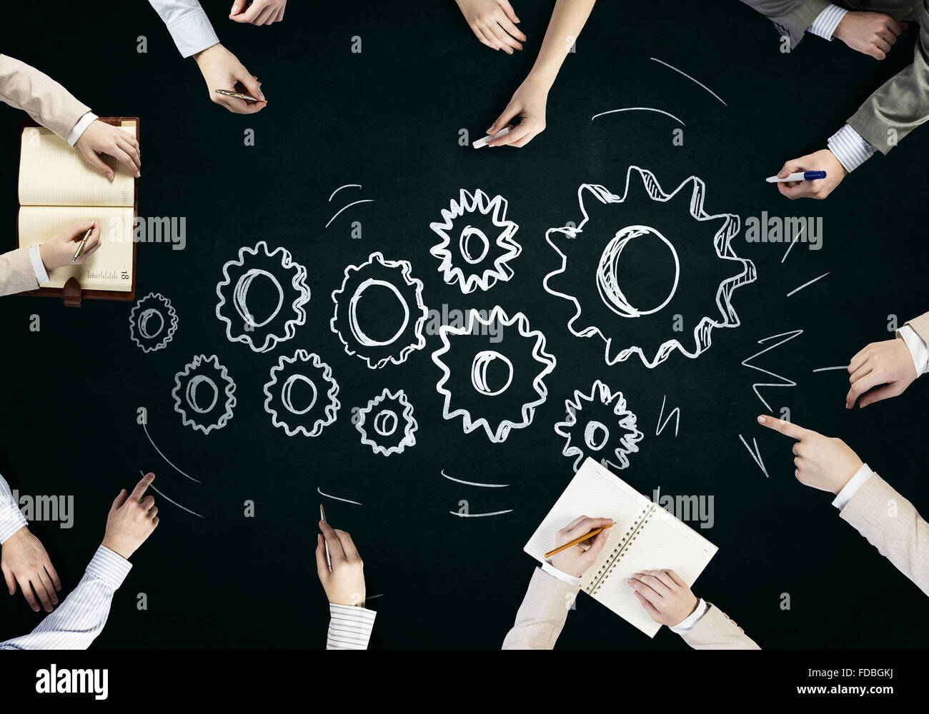 Top view of people hands drawing teamwork strategy Stock Photo - Alamy