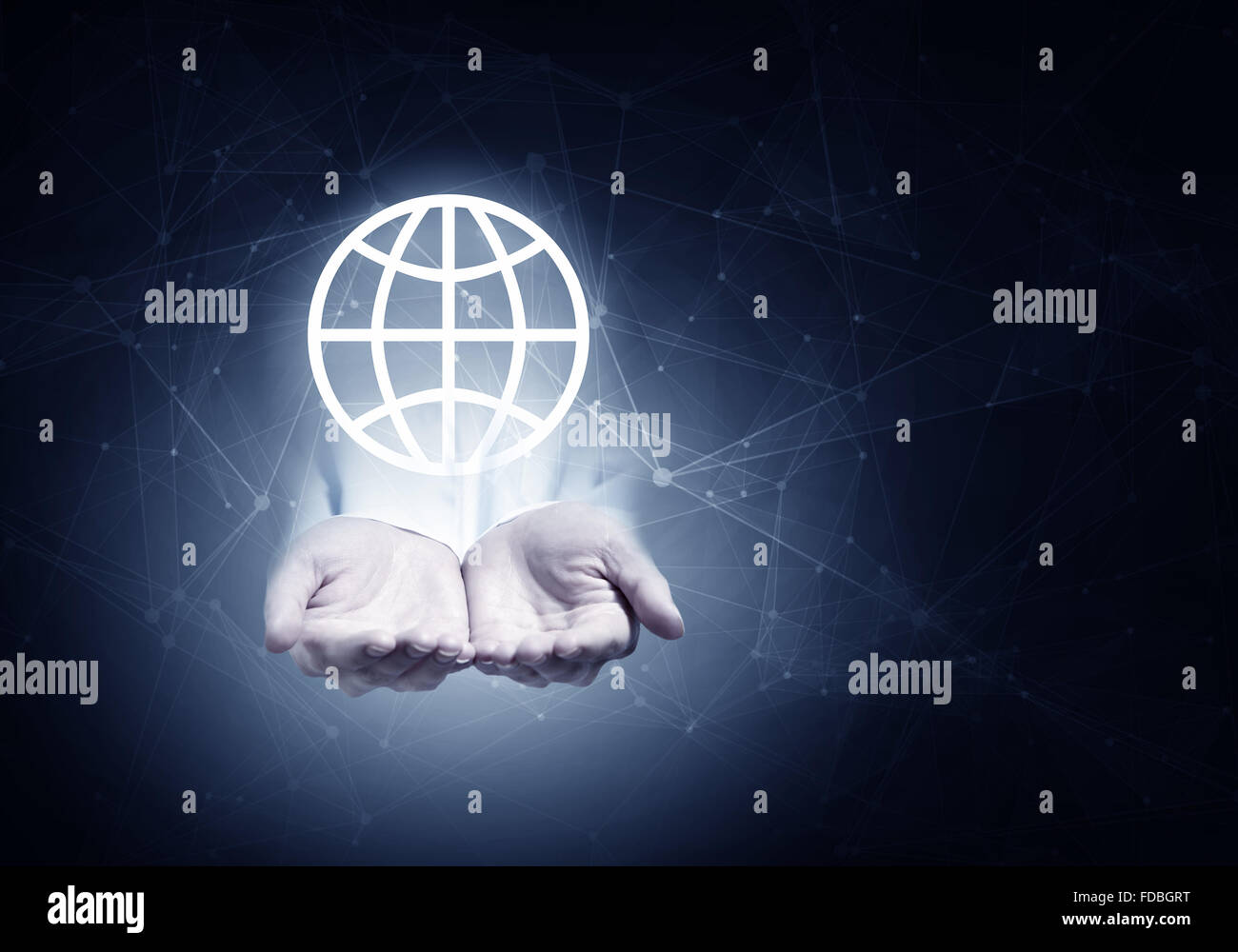 Man hand holding digital Earth planet representing global technologies ...