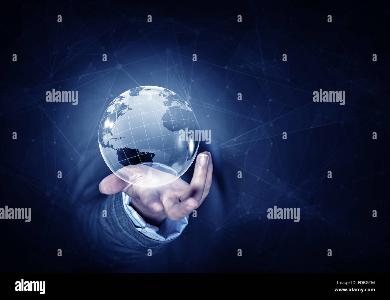 Man hand holding digital Earth planet representing global technologies ...