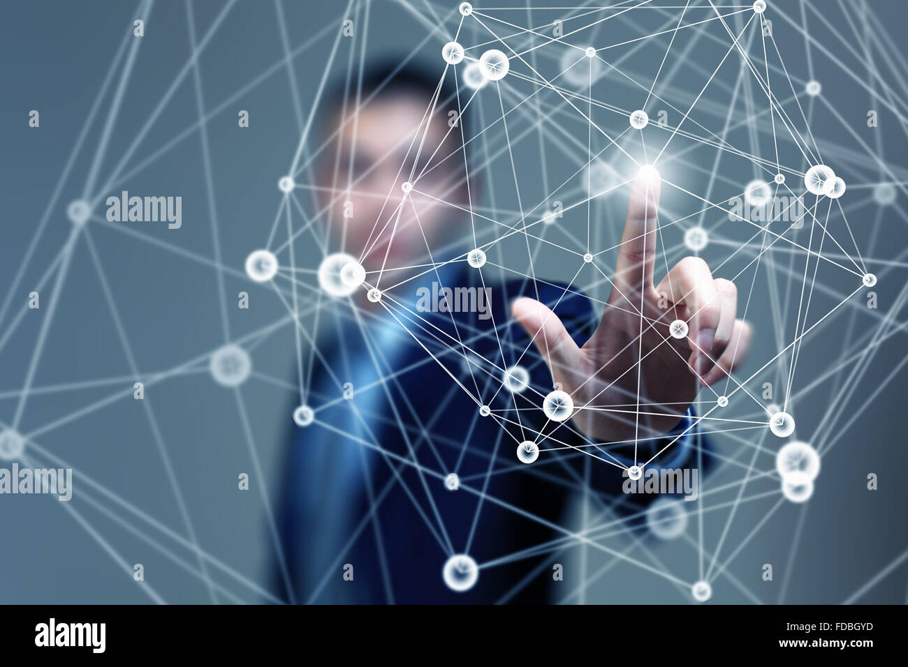Businessman hand touching with finger digital connection lines on ...