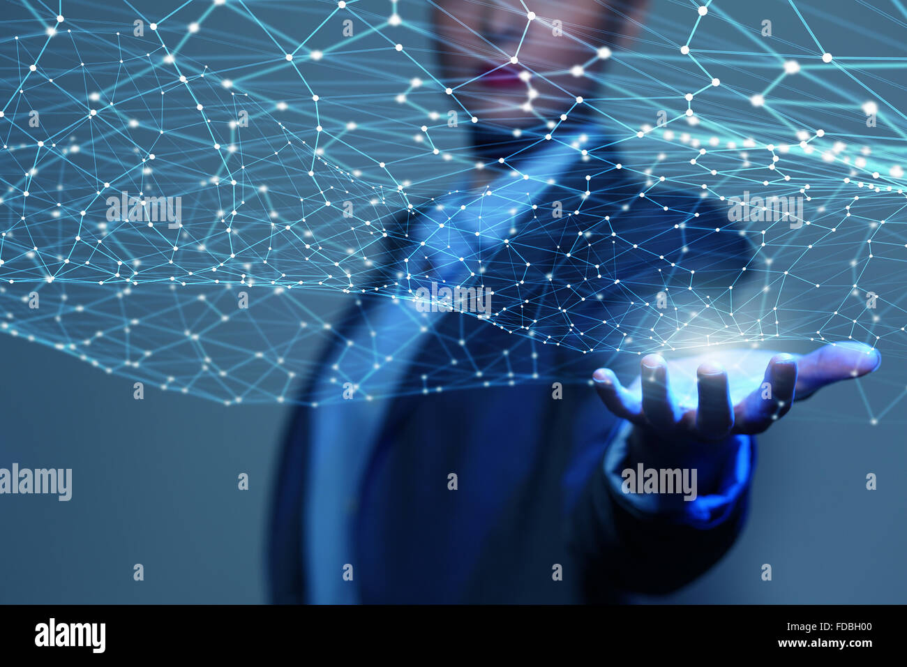 Businesswoman hand demonstrating digital connection lines in palm Stock ...