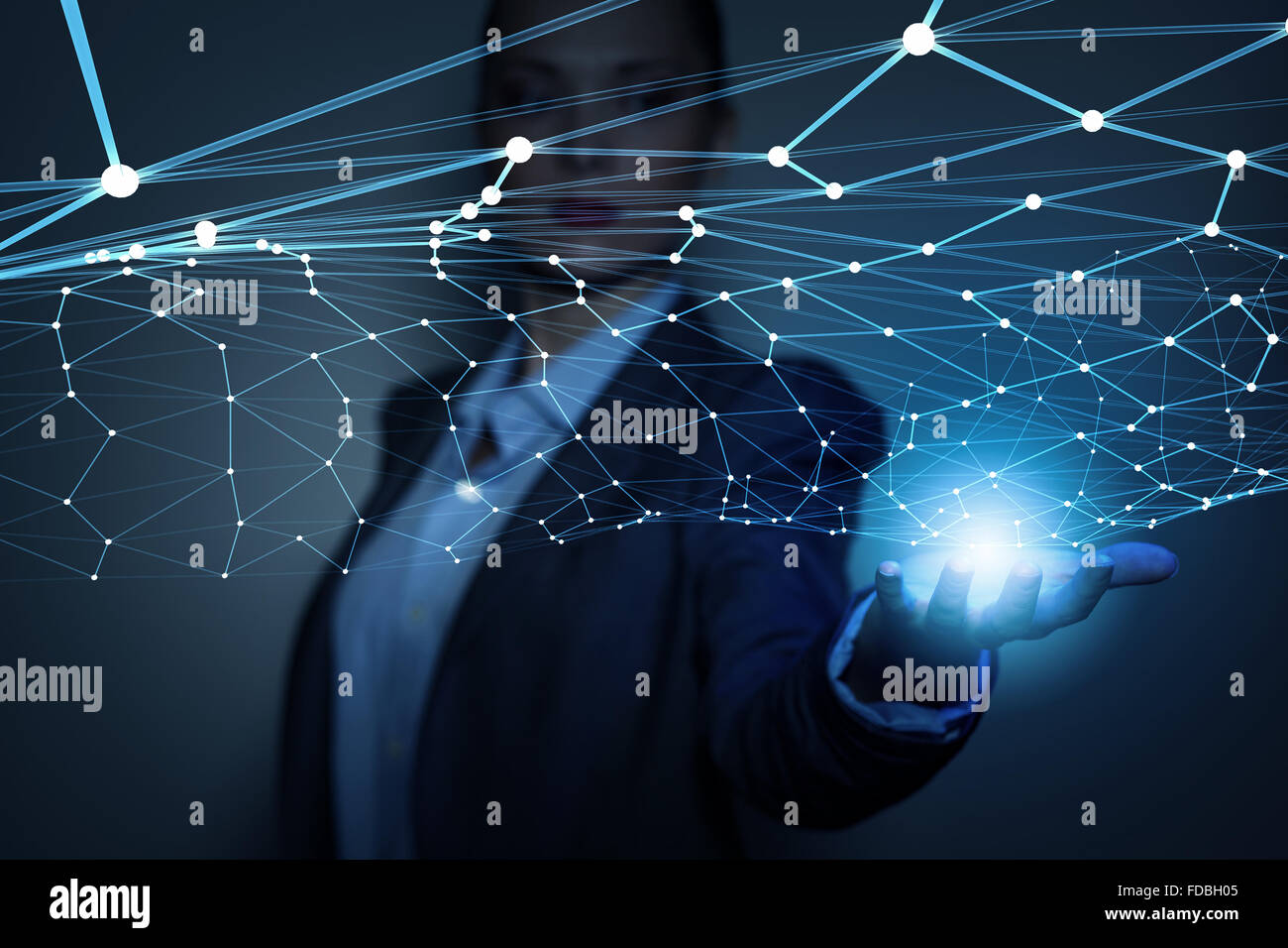 Businesswoman hand demonstrating digital connection lines in palm Stock ...