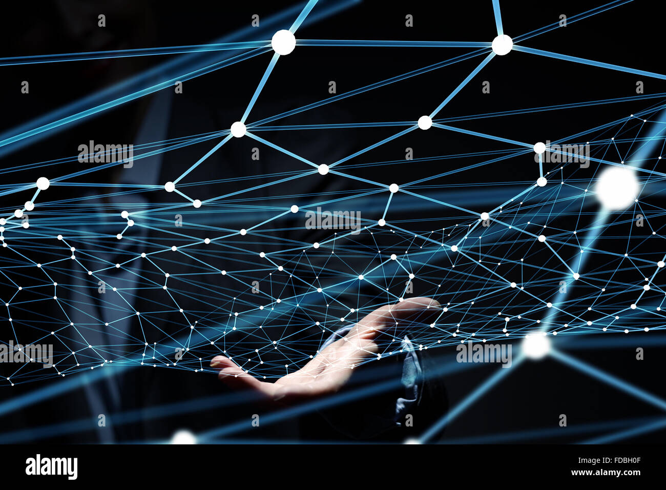 Businesswoman hand demonstrating digital connection lines in palm Stock ...