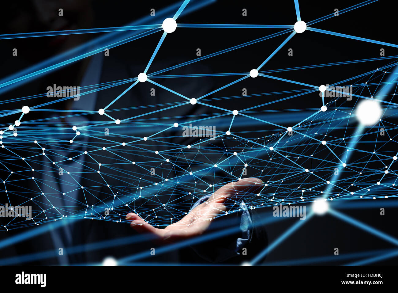 Businesswoman hand demonstrating digital connection lines in palm Stock ...
