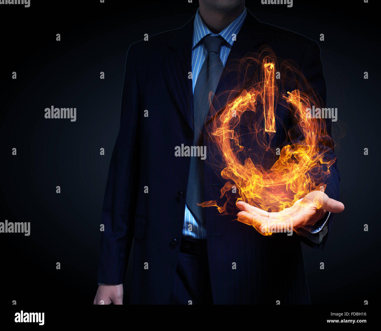 Glowing fire power icon of interface on dark background Stock Photo - Alamy