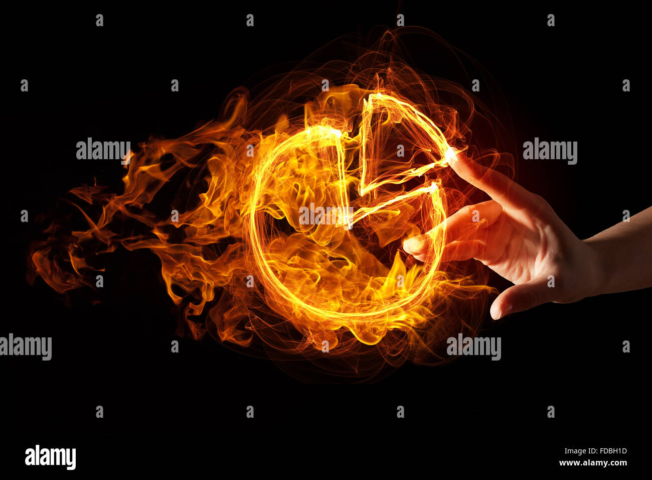 Finger touch ire glowing graph pie sign on dark background Stock Photo ...