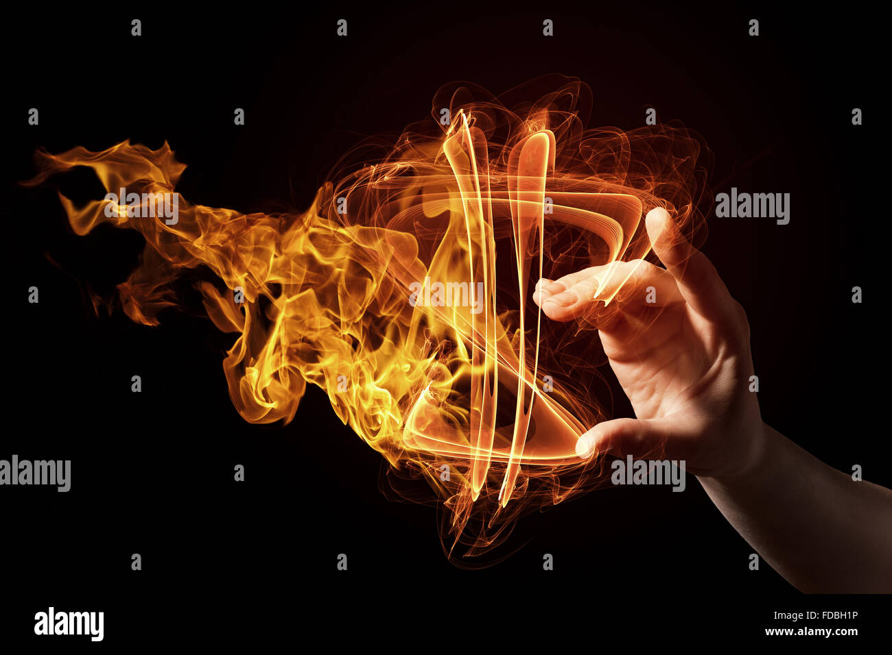 Burning dollar sign in businessman palm on dark background Stock Photo ...