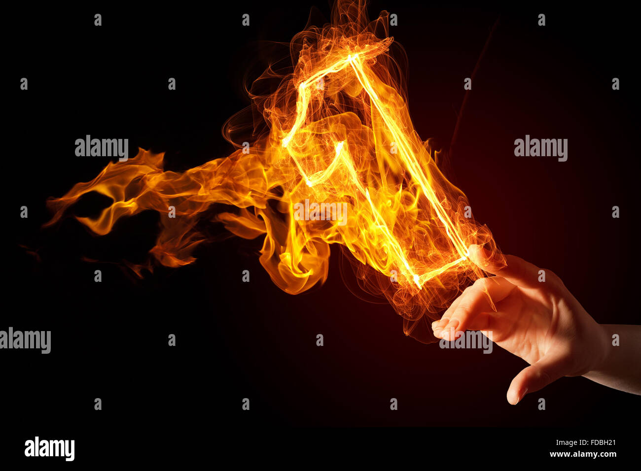 Finger touch glowing light number one icon on dark background Stock ...