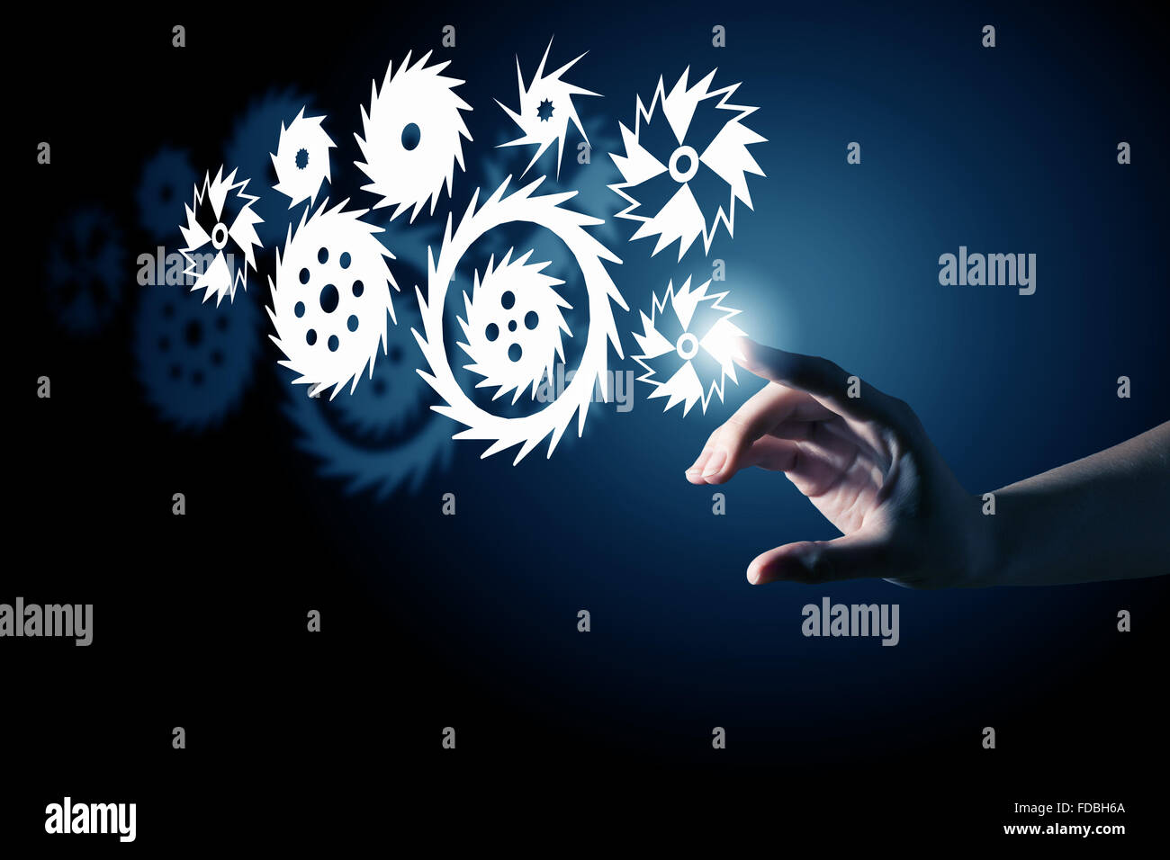 Business person hand touching gear mechanism representing interaction ...