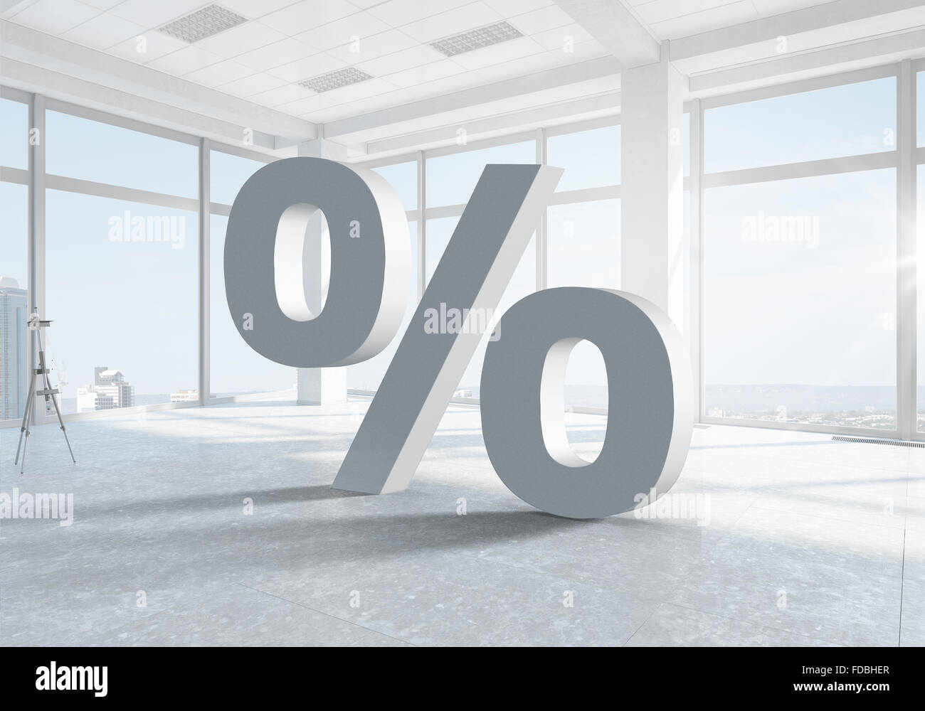 Bright modern interior with big percentage sign Stock Photo - Alamy