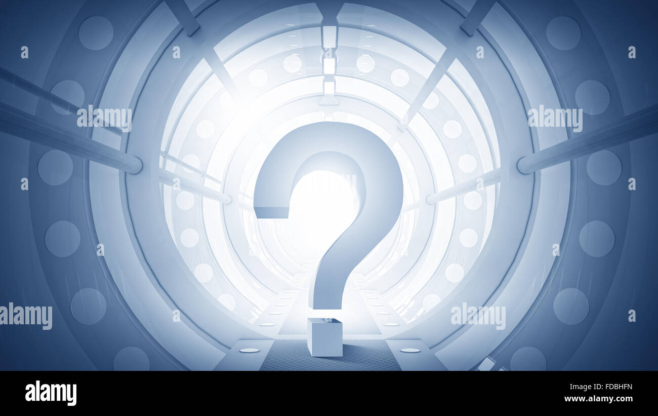 Modern 3d interior design with question mark in center Stock Photo - Alamy