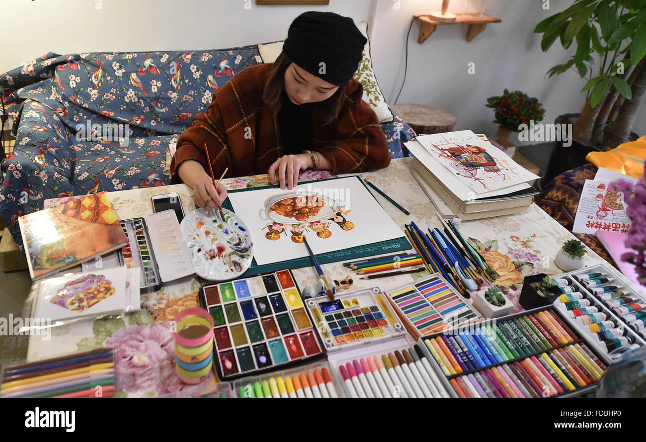 Taiyuan, China's Shanxi Province. 29th Jan, 2016. Cartoon illustrator ...