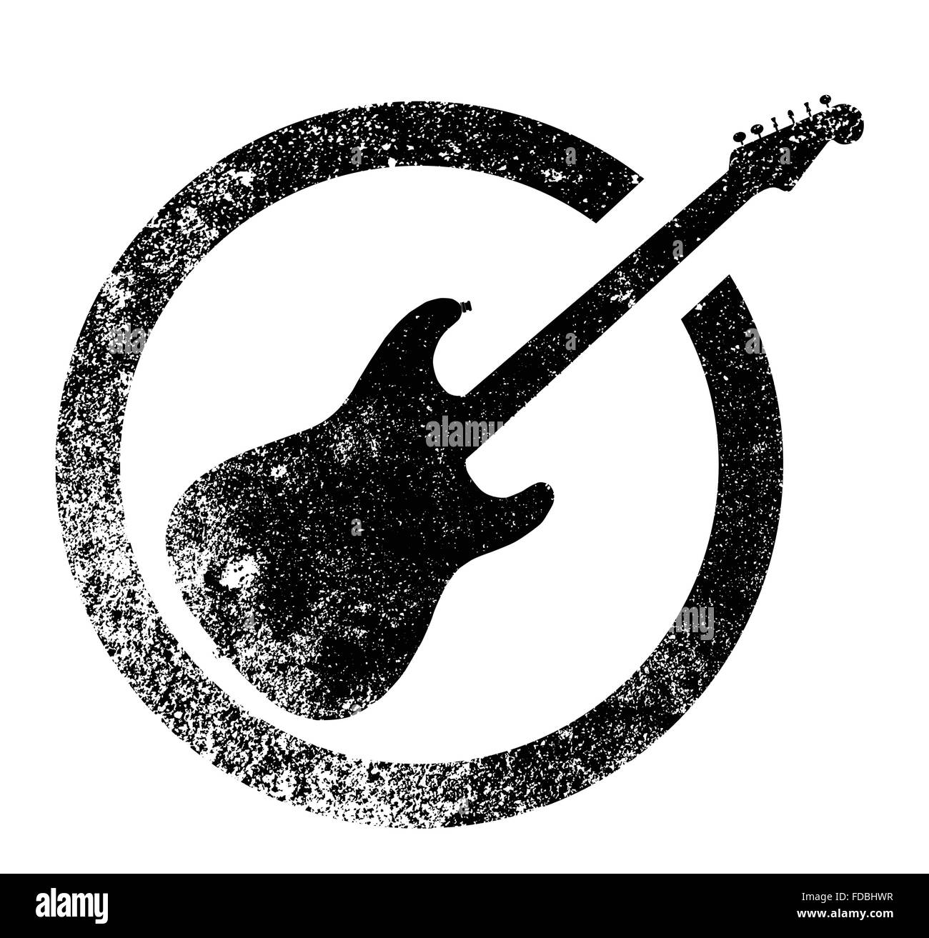 The standard rock and roll guitar as as rubber ink stamp in black ...