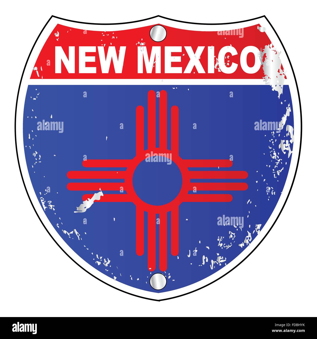 New Mexico flag icons as an interstate sign over a white background ...