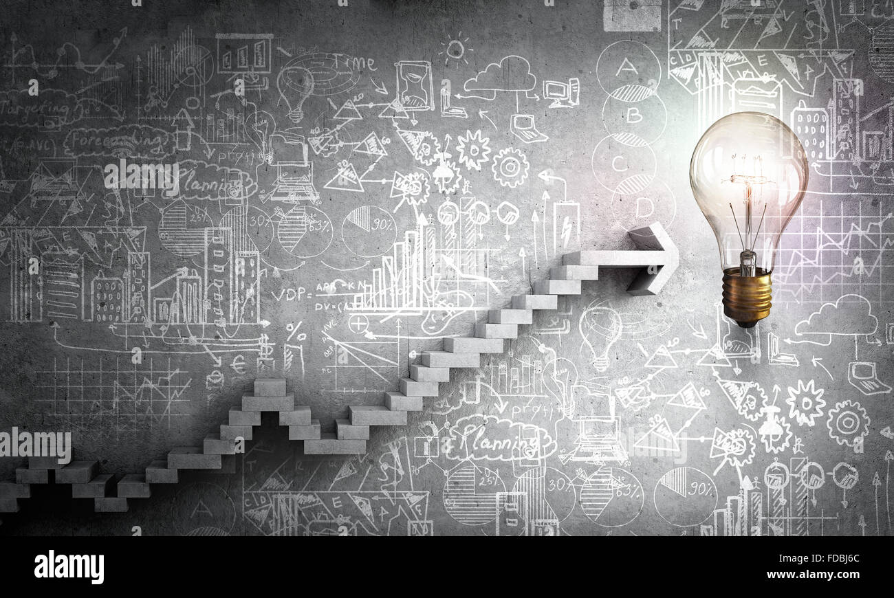 Business strategy plan over ladder leading to success Stock Photo - Alamy