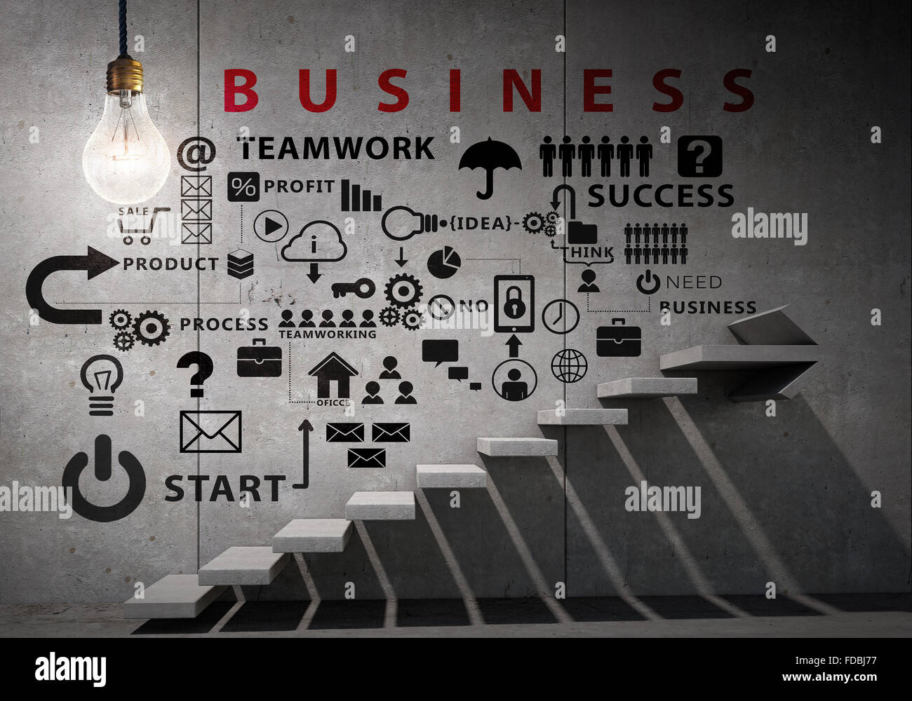 Business strategy plan over ladder leading to success Stock Photo - Alamy
