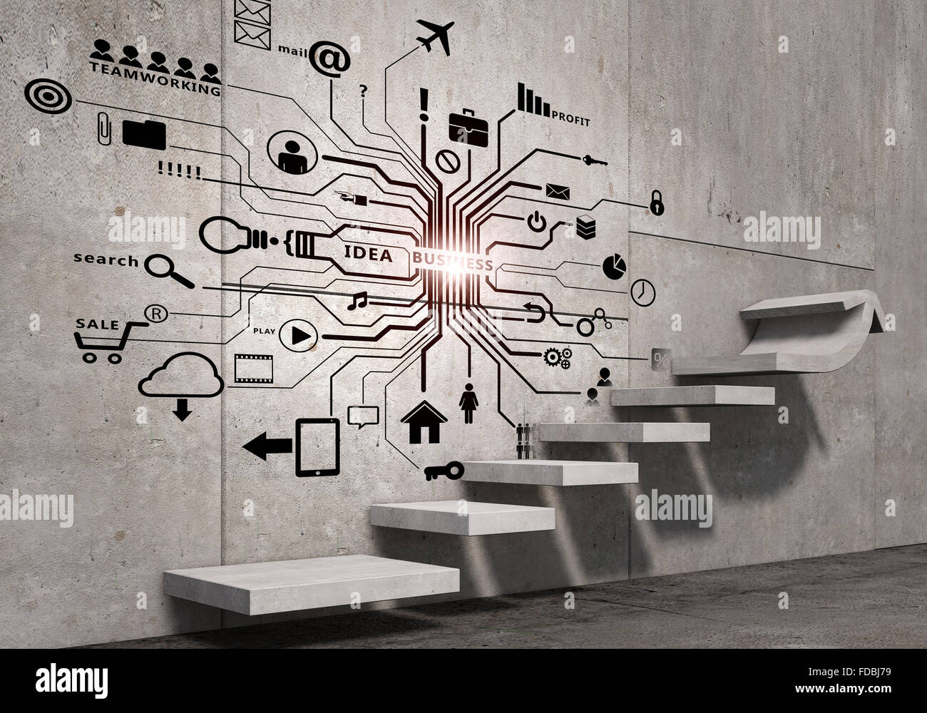 Business strategy plan over ladder leading to success Stock Photo - Alamy