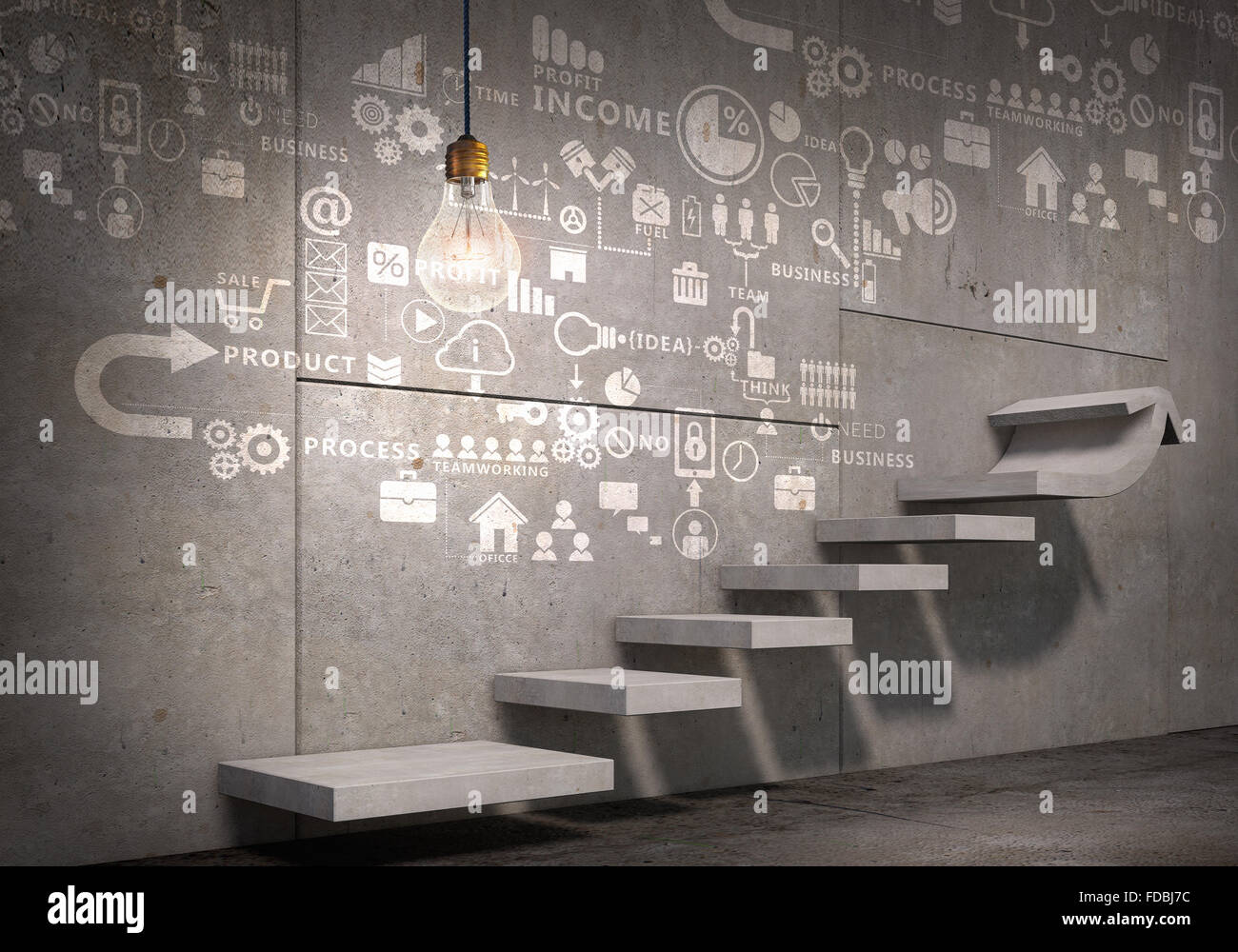 Business strategy plan over ladder leading to success Stock Photo - Alamy