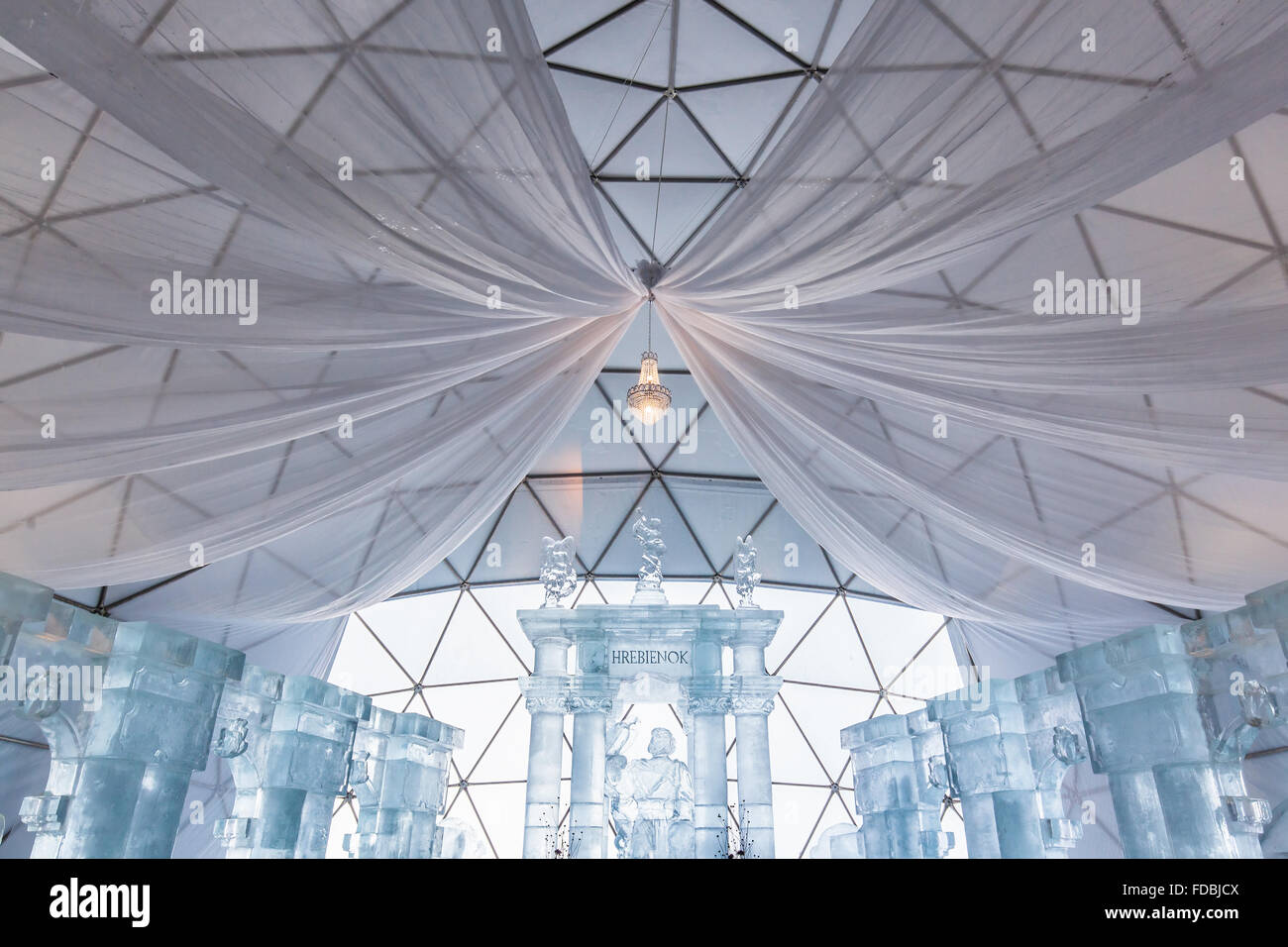 HREBIENOK, SLOVAKIA - JAN 06 2016: Ice Altar in Tatras House, Hrebienok ...