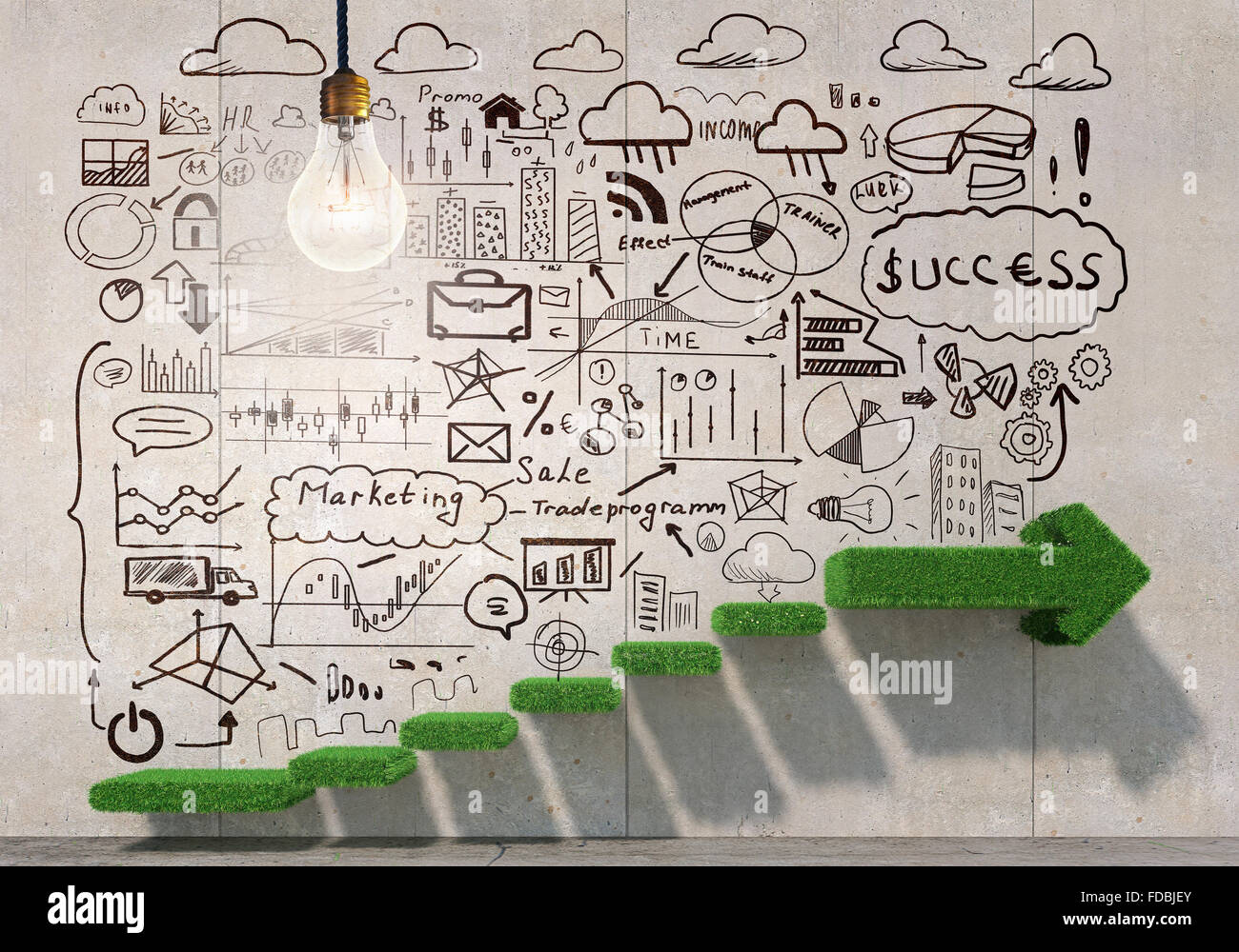 Business strategy plan over ladder leading to success Stock Photo - Alamy