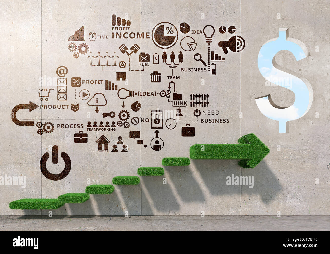 Business strategy plan over ladder leading to success Stock Photo - Alamy