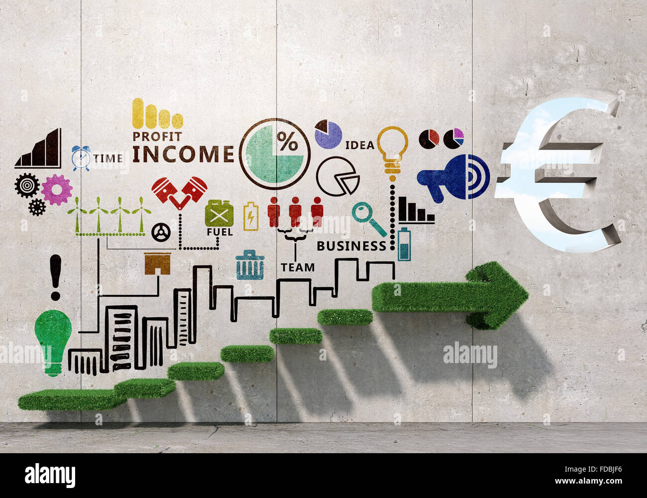 Business strategy plan over ladder leading to success Stock Photo - Alamy