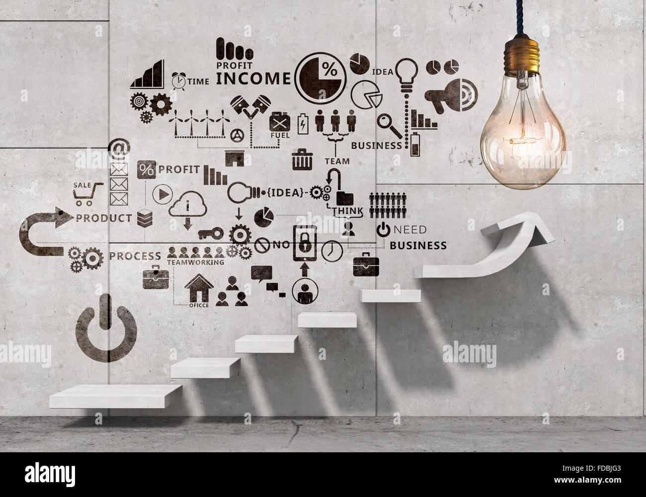 Business strategy plan over ladder leading to success Stock Photo - Alamy