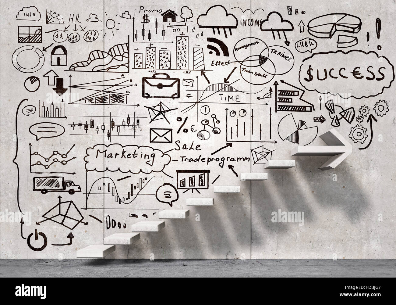 Business strategy plan over ladder leading to success Stock Photo - Alamy