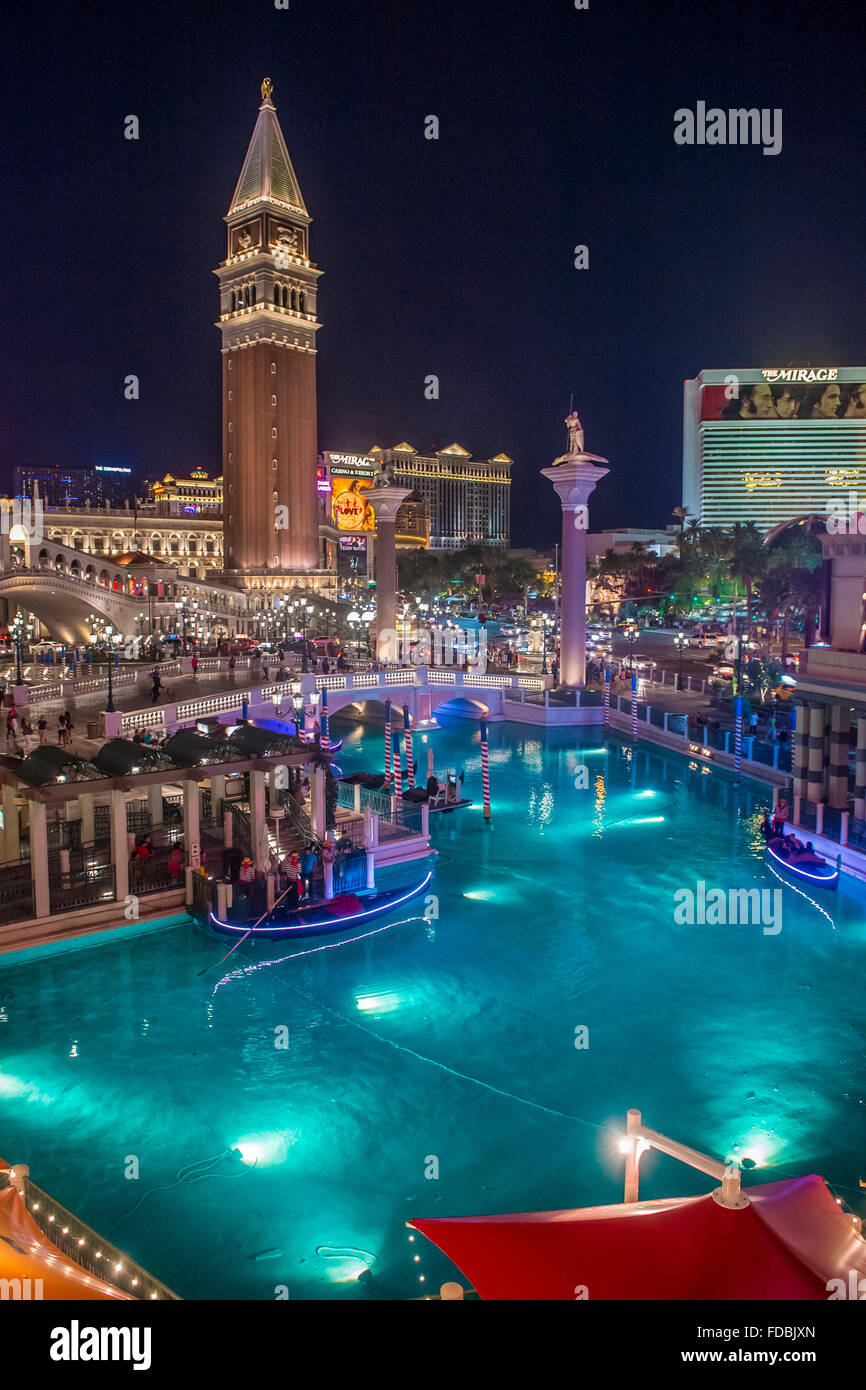 The Venetian hotel and replica of a Grand canal in Las Vegas Stock ...