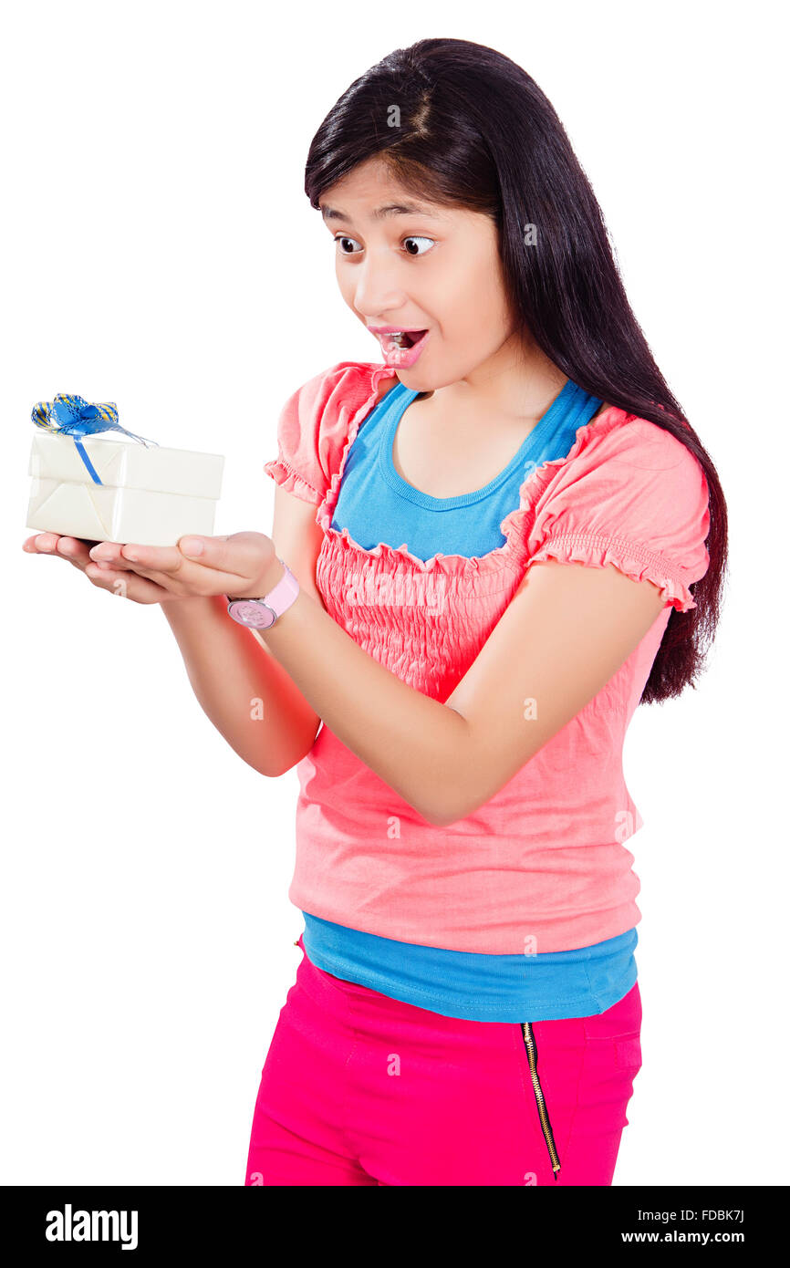 1 Teenager Girl Surprise Birthday Gift Watching Stock Photo - Alamy