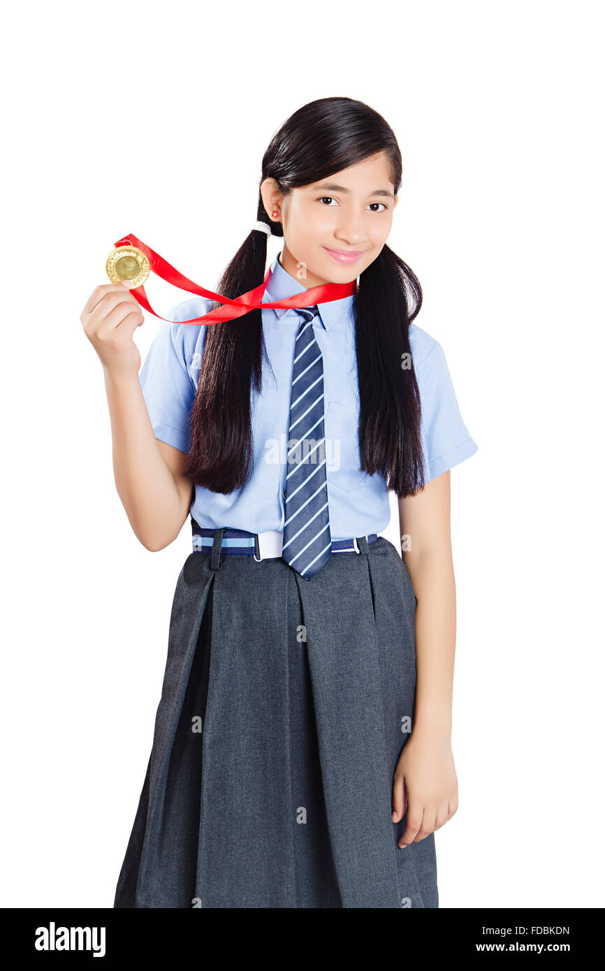 1 Young Teenager Girl School Student Success Victory Medal Showing ...