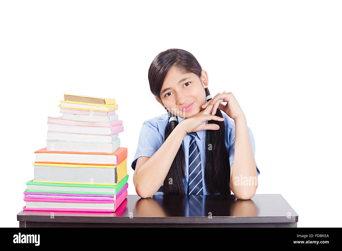 1 Young Teenager Girl School Student Sitting Table Book Studying Stock ...