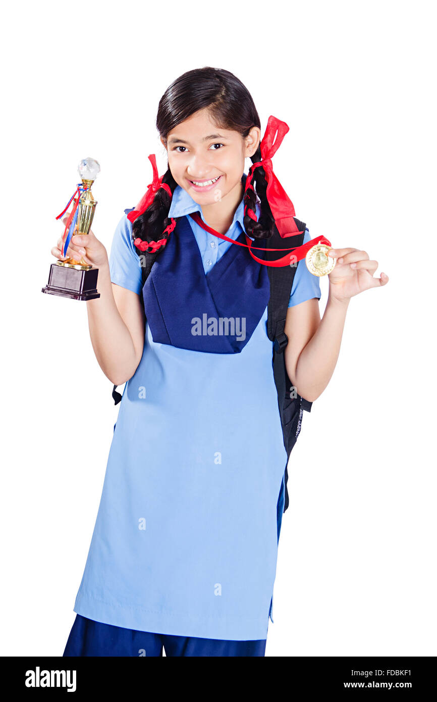 1 Young Teenager Rural Girl School Student Victory Trophy and Medal ...