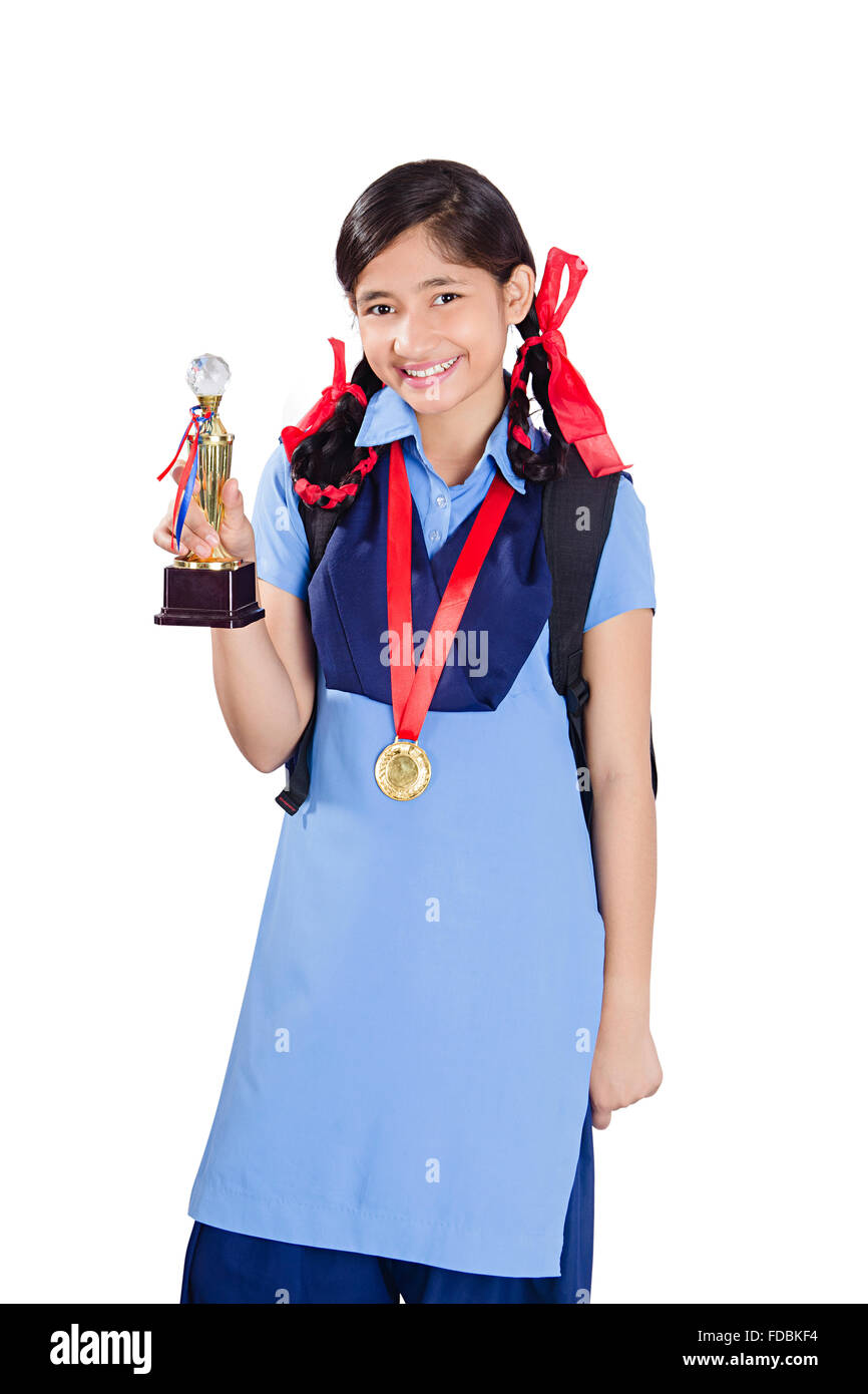 1 Young Teenager Rural Girl School Student Victory Trophy and Medal ...