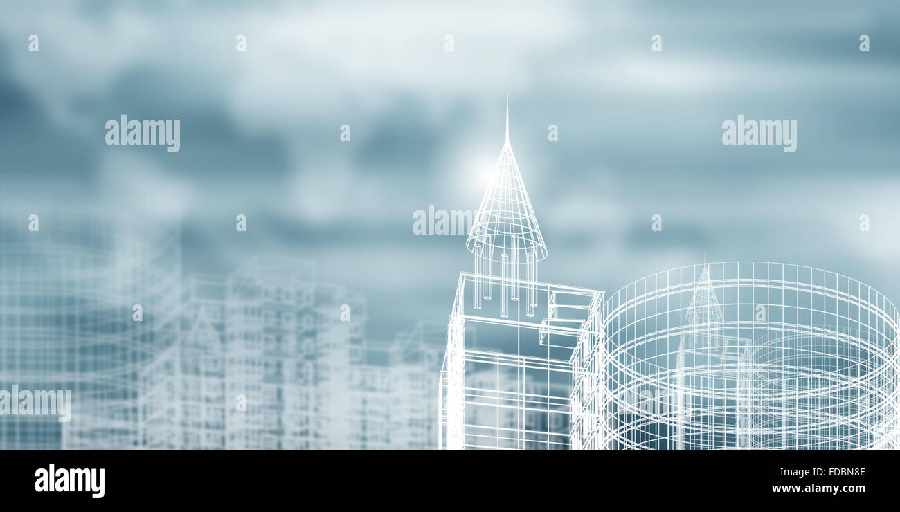 Media construction background with modern building model Stock Photo ...