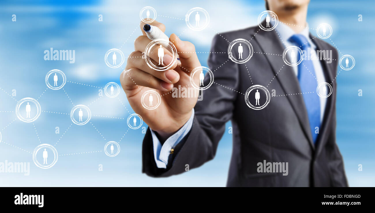 Close up of businessman drawing social net symbols Stock Photo - Alamy
