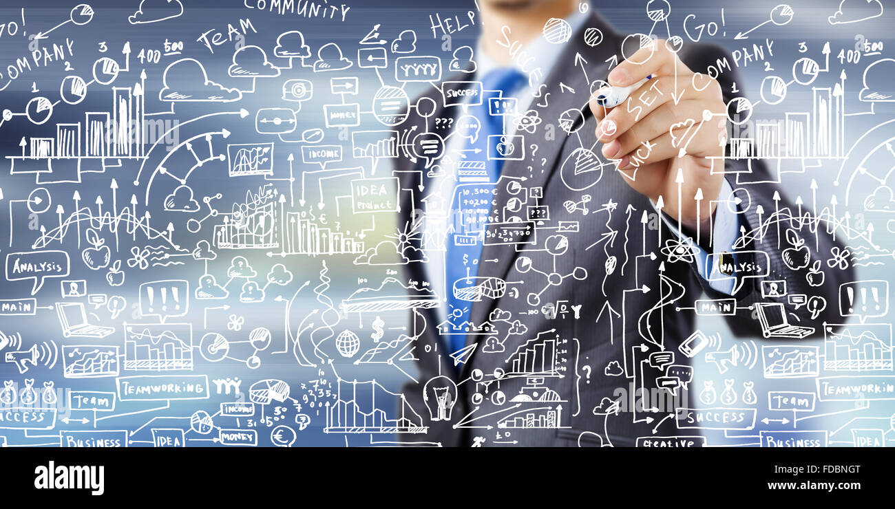 Close up of businessman drawing business sketches with marker Stock ...