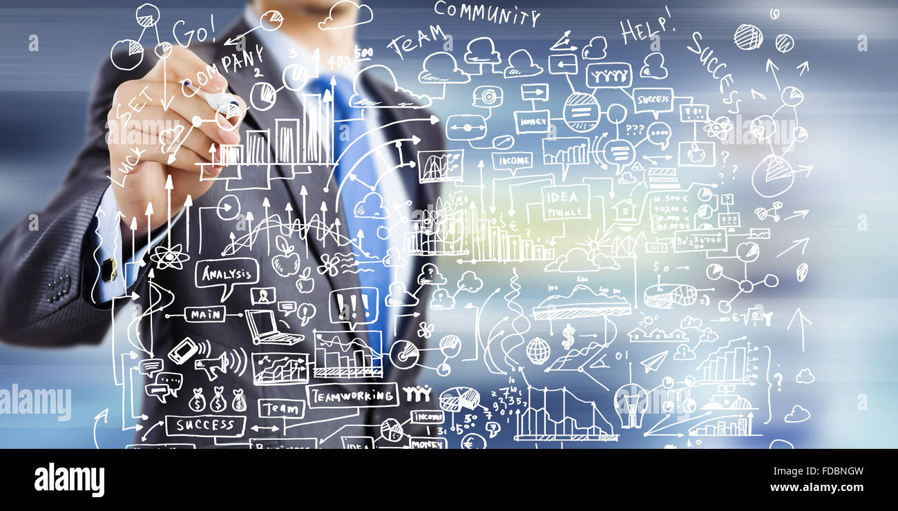 Close up of businessman drawing business sketches with marker Stock ...