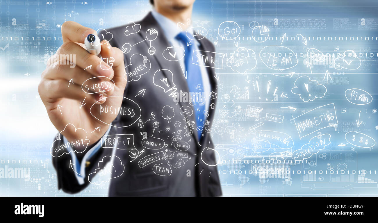 Close up of businessman drawing business sketches with marker Stock ...