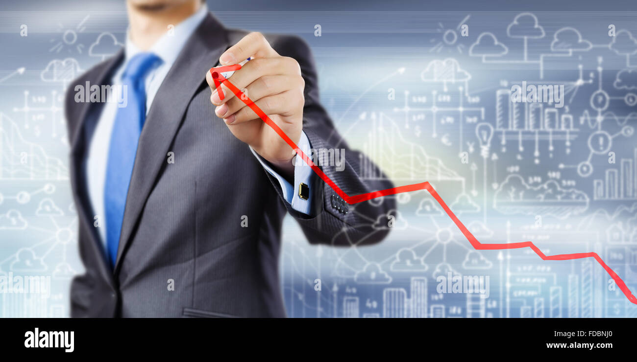 Close up of businessman drawing increasing graph with marker Stock ...
