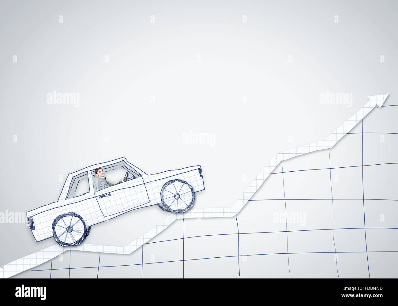 Young man driving car made of sheet of paper Stock Photo - Alamy