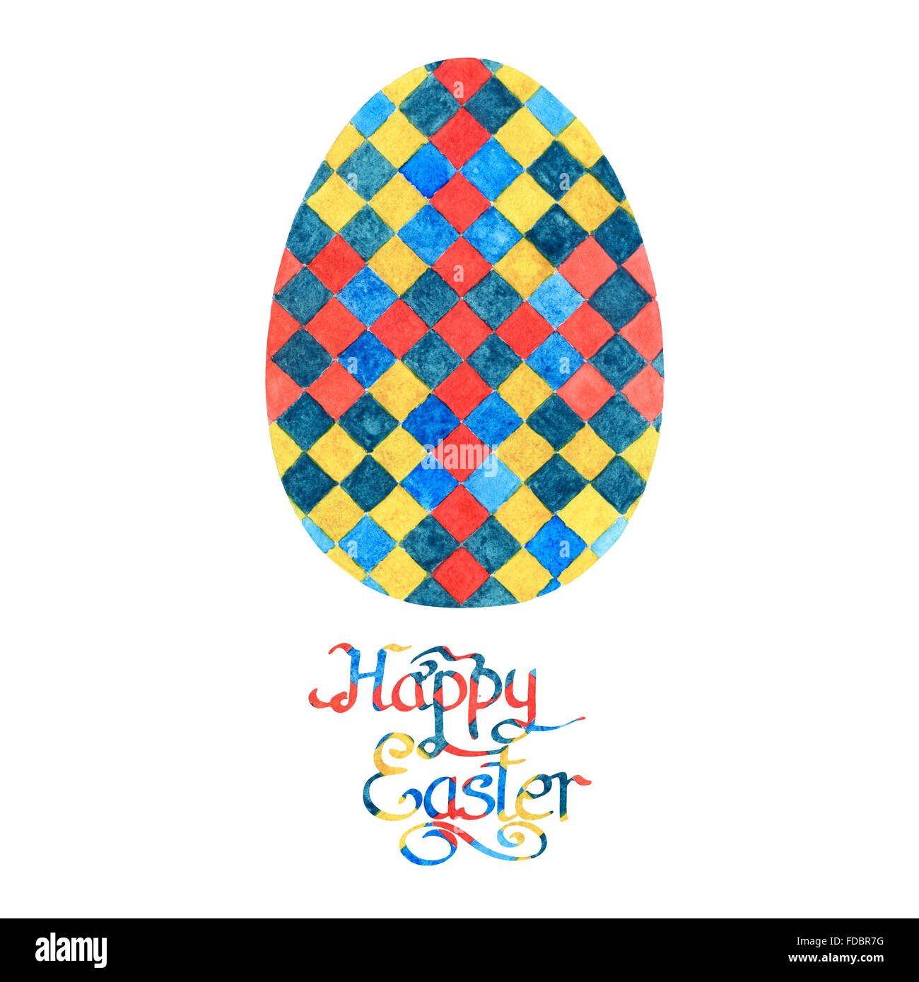 Watercolor Easter egg in red, blue and yellow colors. Easter design ...