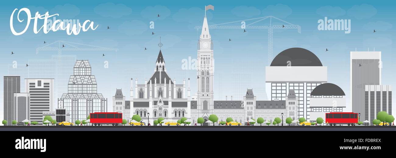 Ottawa Skyline with Gray Buildings and Blue Sky. Vector Illustration ...