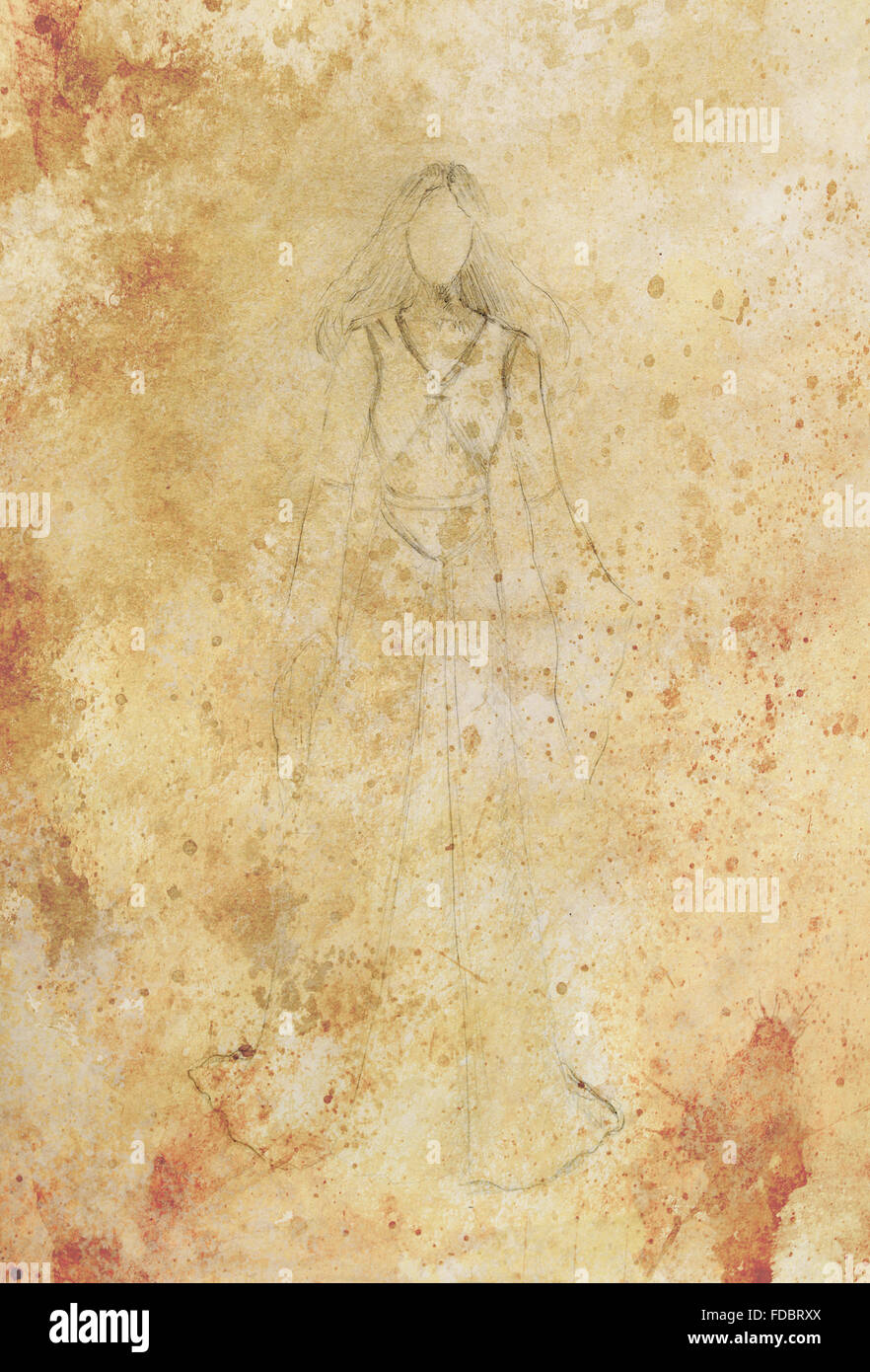 woman sketch drawing on old paper background, copy space Stock Photo ...