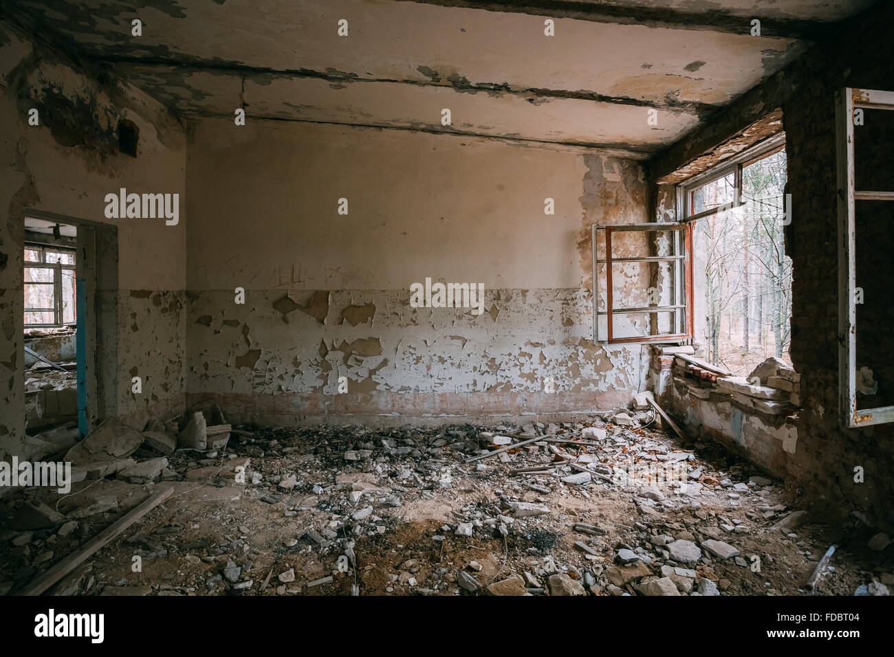 Abandoned Building Interior In Chernobyl Zone. Chornobyl Disasters ...