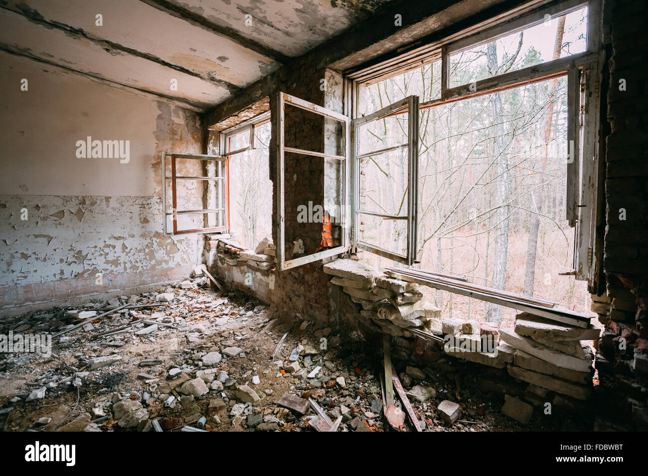 Abandoned Building Interior In Chernobyl Zone. Chornobyl Disasters ...