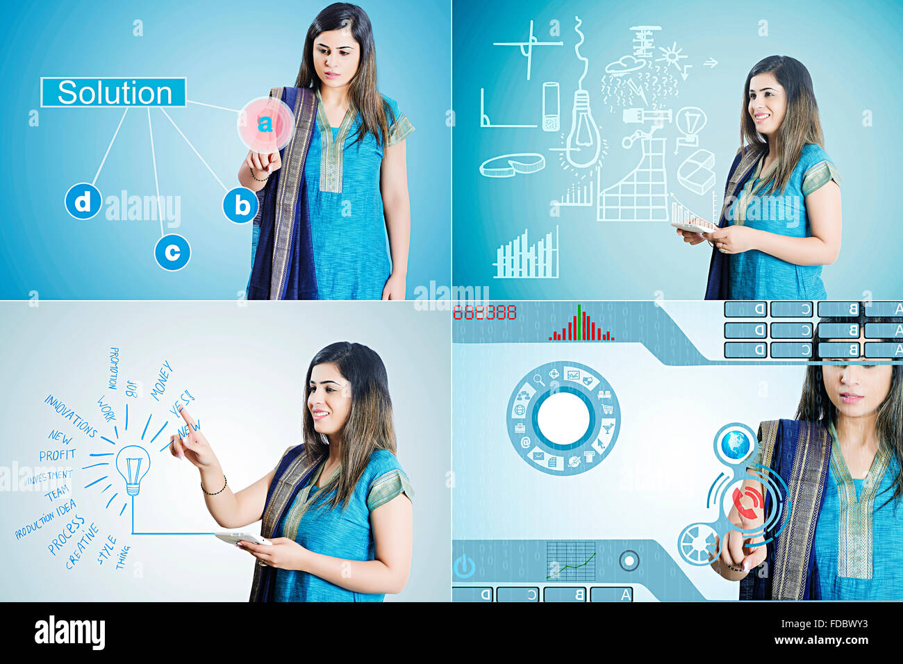 1 Indian Business woman Digital Screen Illustration Multi Tasking ...